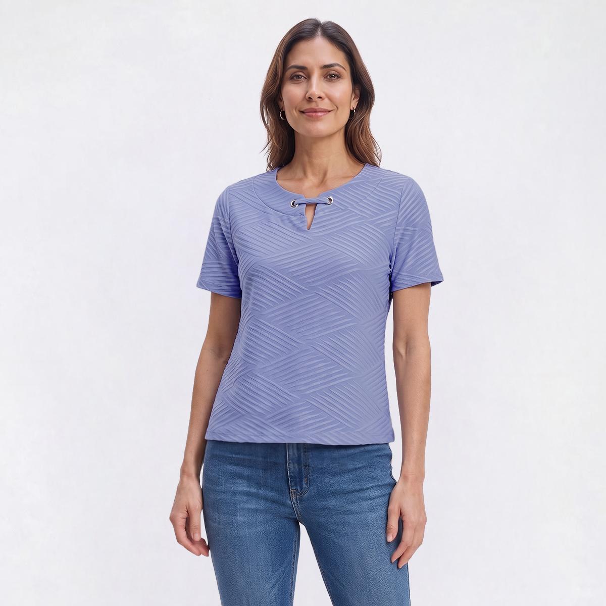 Click here for Petite Emily Daniels Short Sleeve Solid Texture Bl... prices